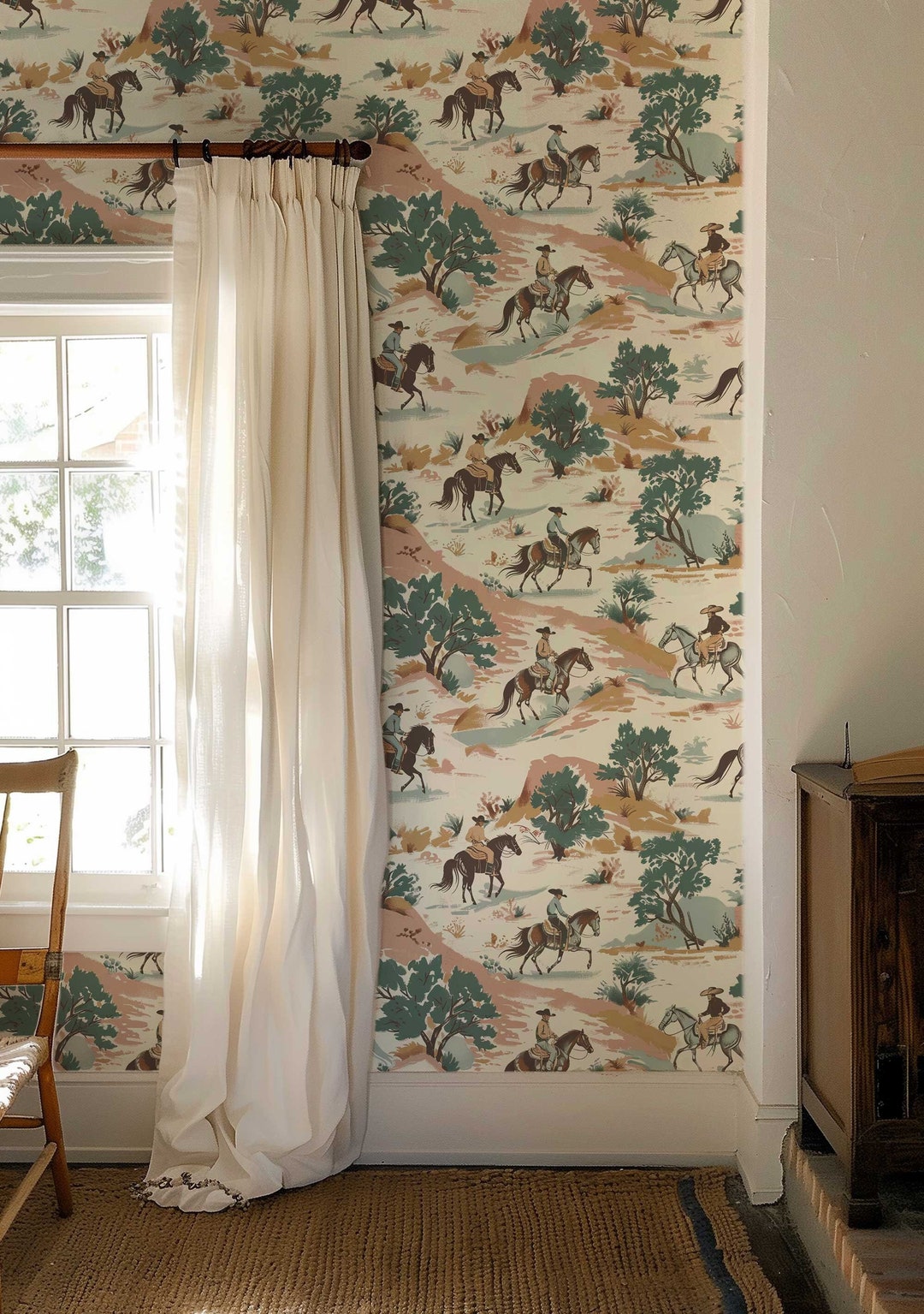 Retro Cowboys Wallpaper Mural, Western Peel and Stick Wall Covering - Etsy