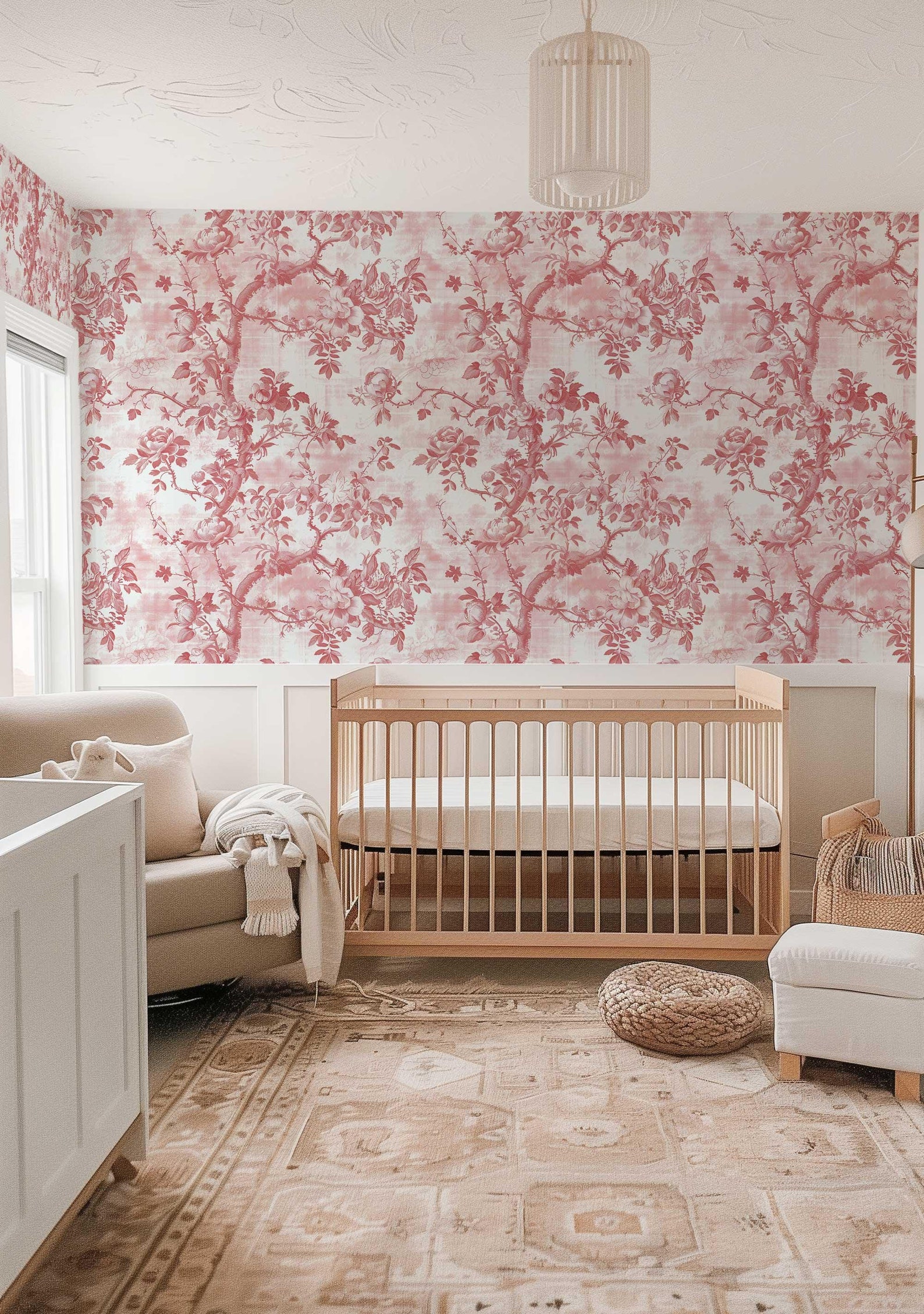 Rococo Peel and Stick Pink Rose Wallpaper, Removable French Toile Wall ...