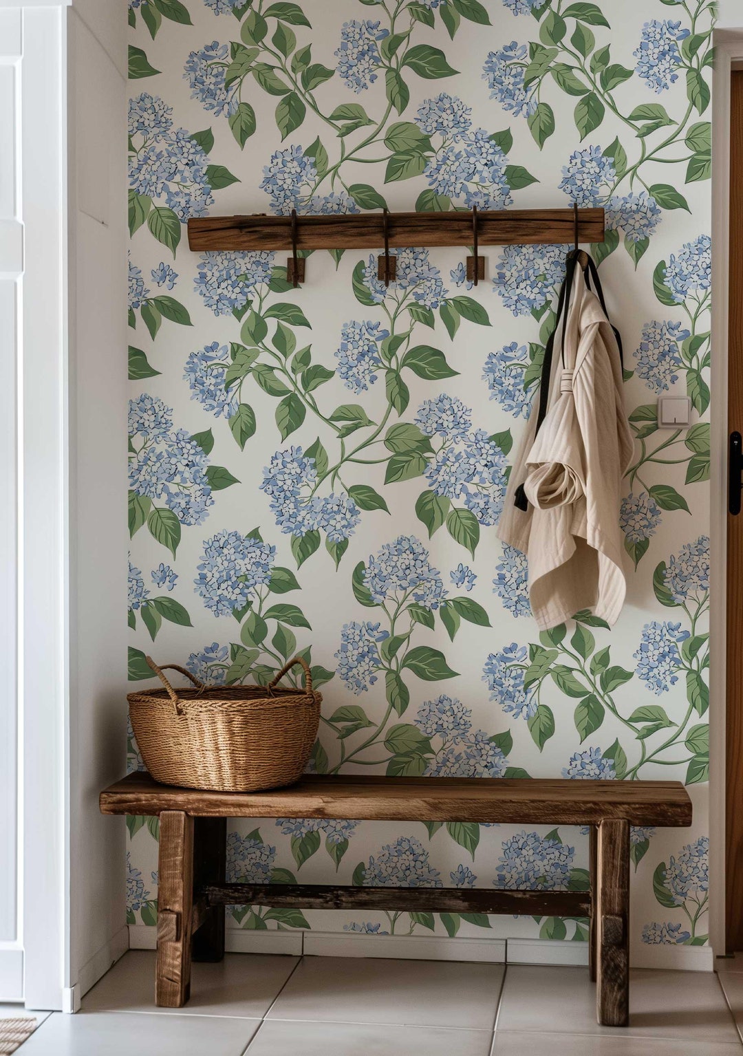 Blue Hydrangea Peel and Stick Wallpaper | Removable Floral Wall Décor ...
