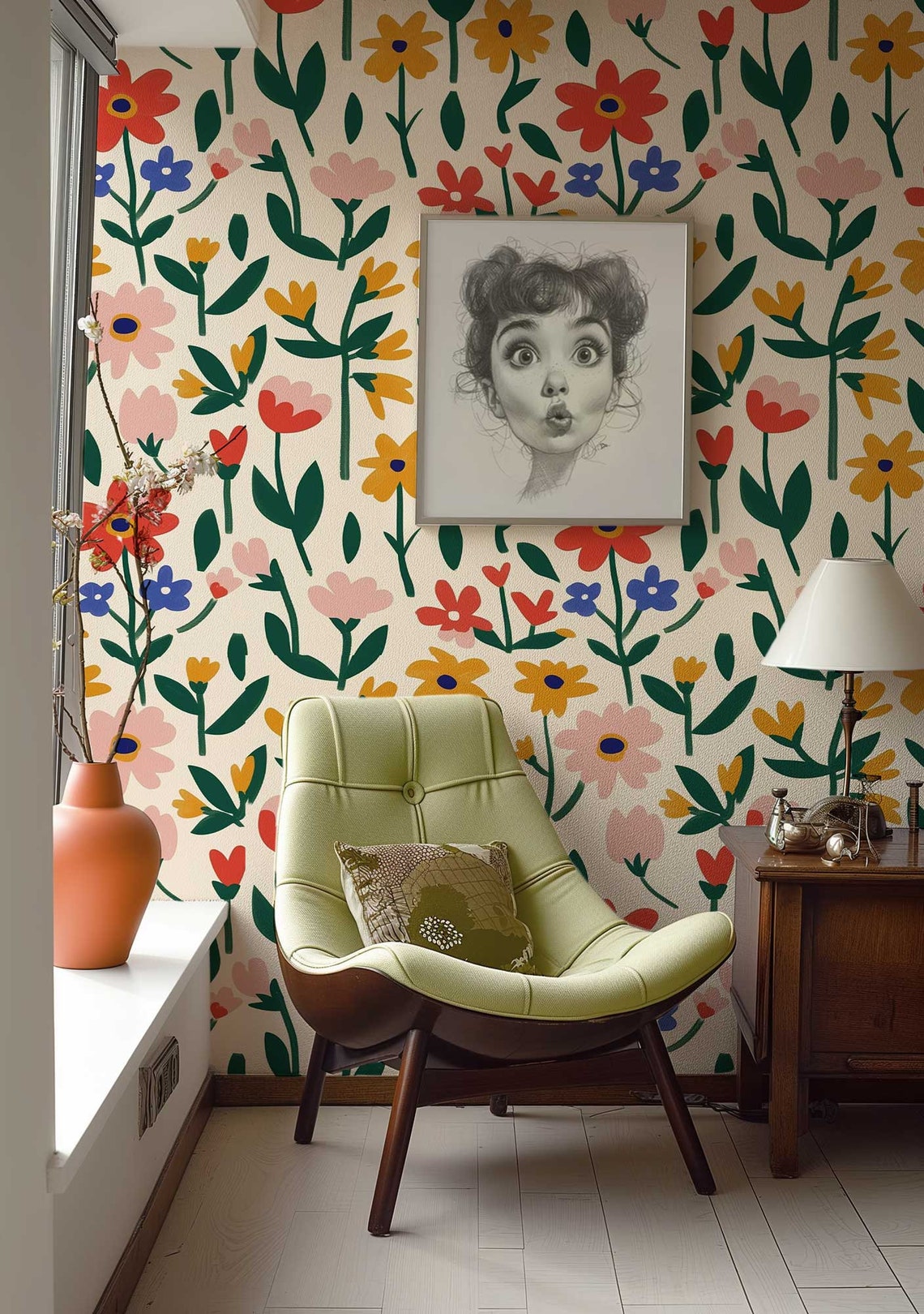 Preppy Wallpaper, Daisy Floral Wall Mural, Temporary Peel and Stick ...