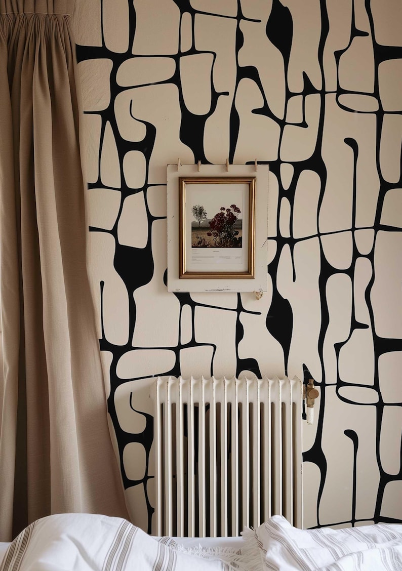 Black and White Peel and Stick Wallpaper, Abstract Line Wall Mural ...