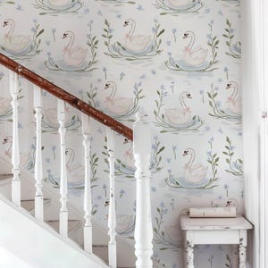 Elegant French Country Swan Wallpaper, Whimsical Bird Peel and Stick ...