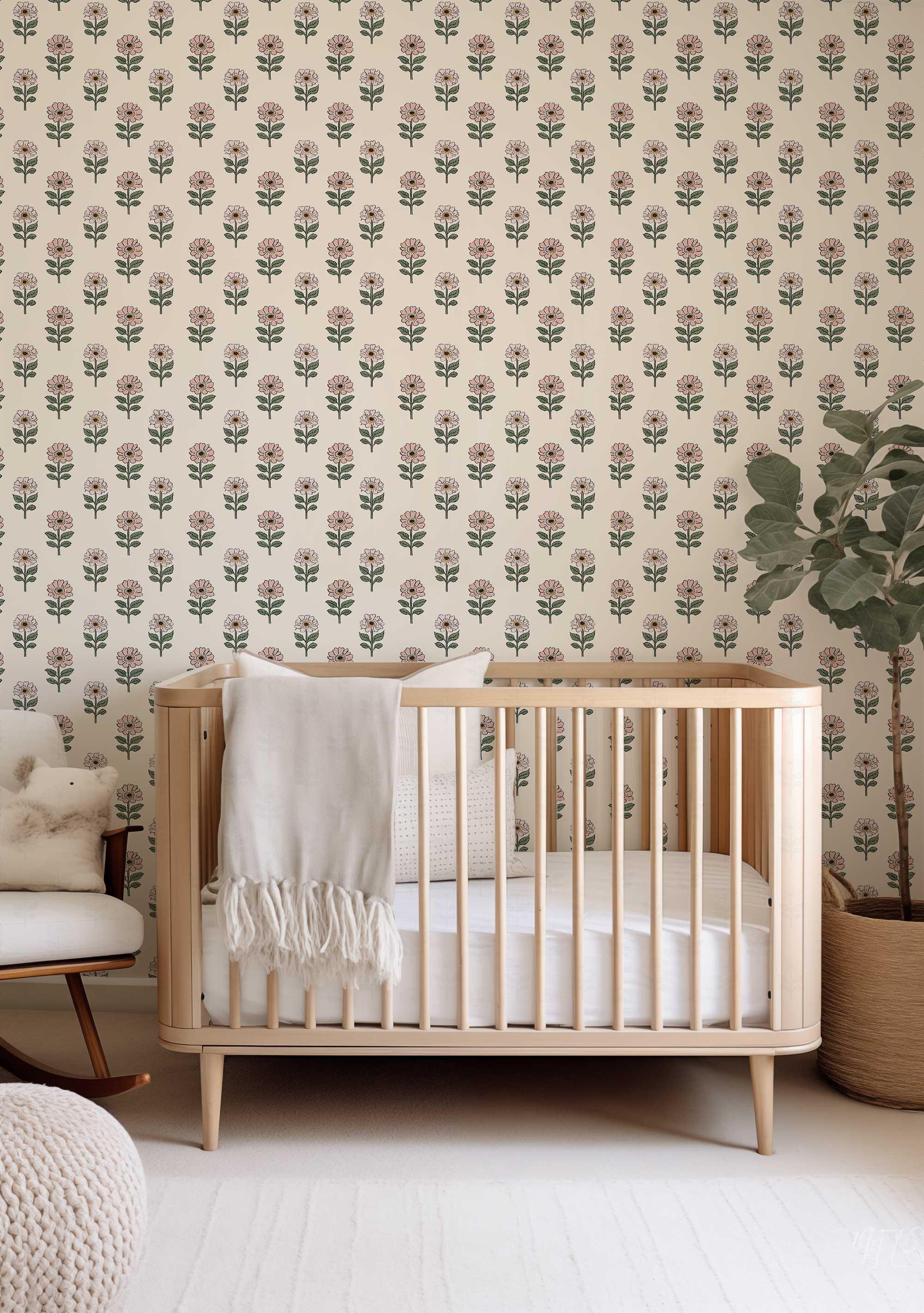 Pink Floral Block Wallpaper: Elegant Peel & Stick Mural - Etsy