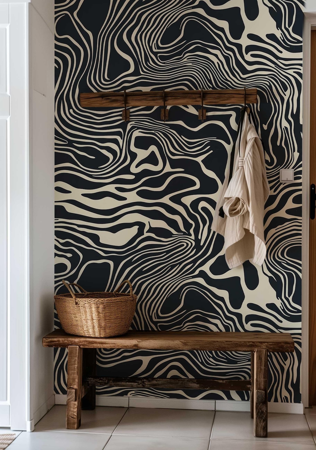 Black and off White Peel and Stick Wallpaper, Abstract Line Wall Mural ...