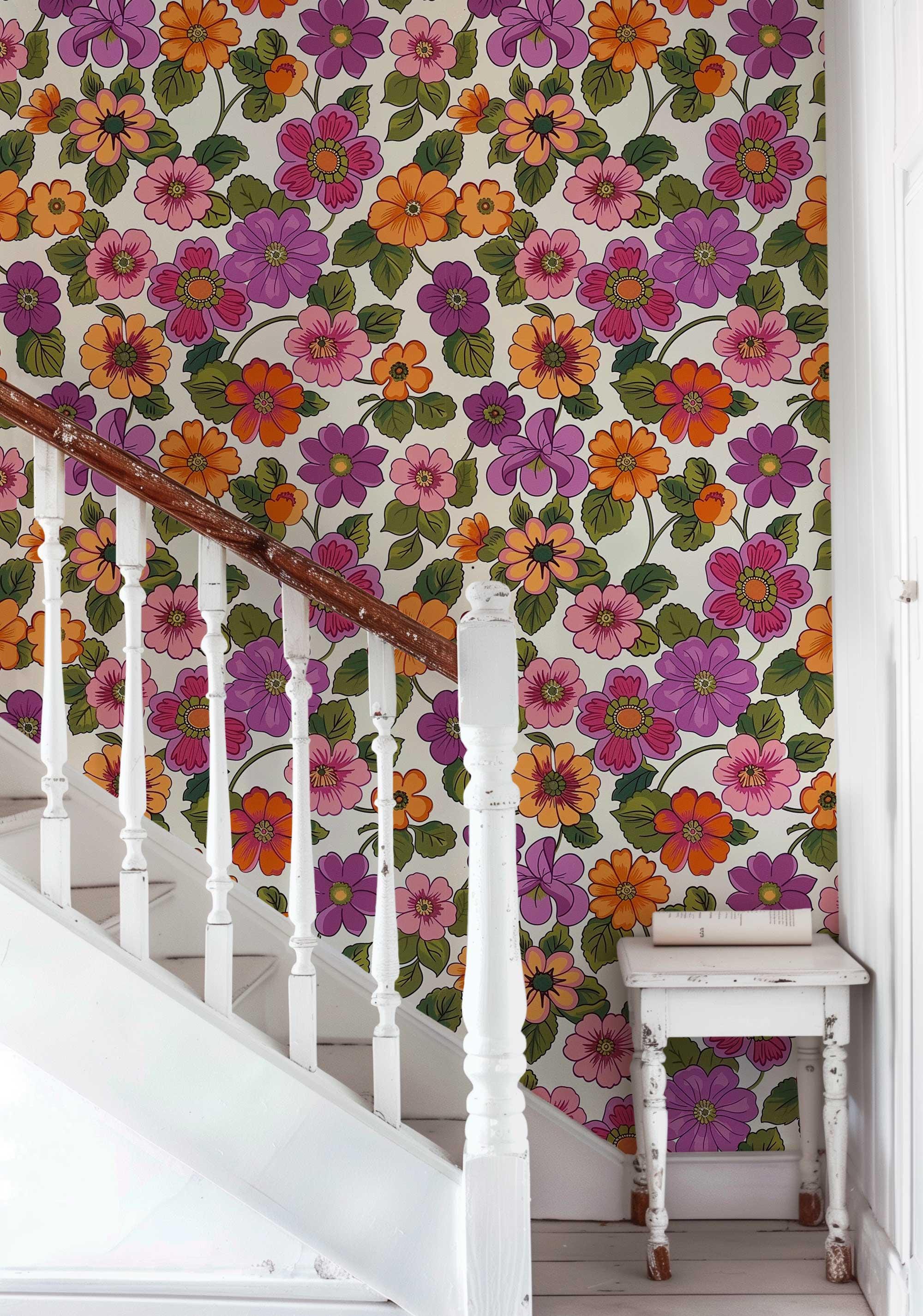 Funky Wallpaper, Temporary Peel and Stick Floral Mural, Colorful Daisy ...