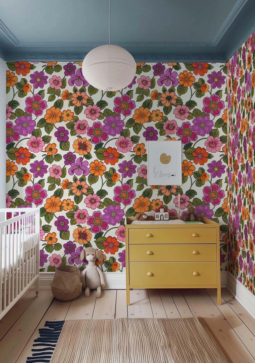 Groovy 70s Flower Wallpaper, Retro Floral Self-adhesive Wall Mural ...