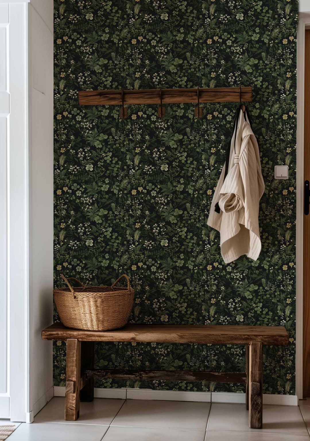 Dark Botanical Peel and Stick Wallpaper, Fern and Floral Wall Mural ...