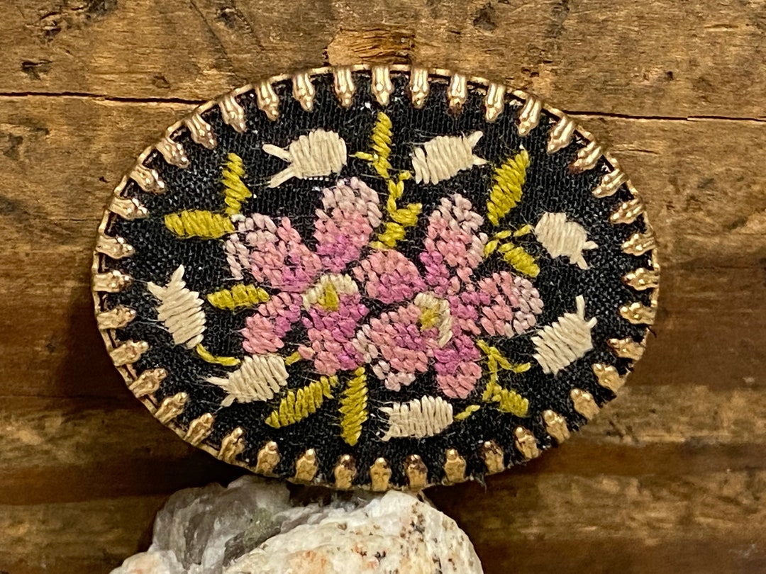 Vintage Pink Floral Petit Point Brooch, Needlepoint Shabby Chic Brooch ...