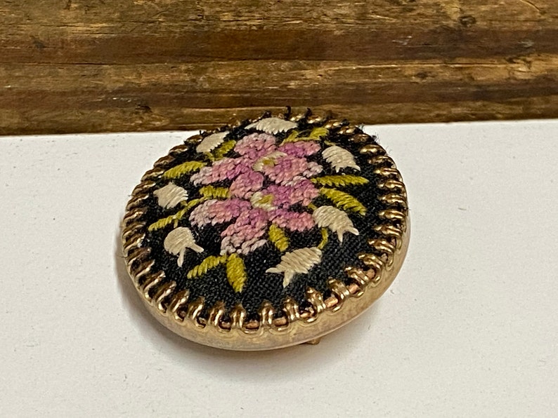 Vintage Pink Floral Petit Point Brooch Needlepoint Shabby | Etsy