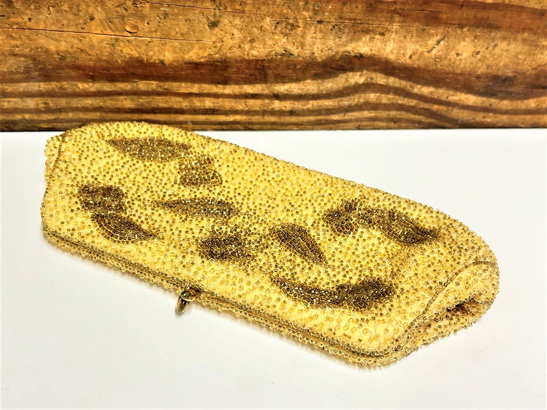 Vintage Richere Beaded Clutch: Light Gold Evening Bag, Handmade in ...