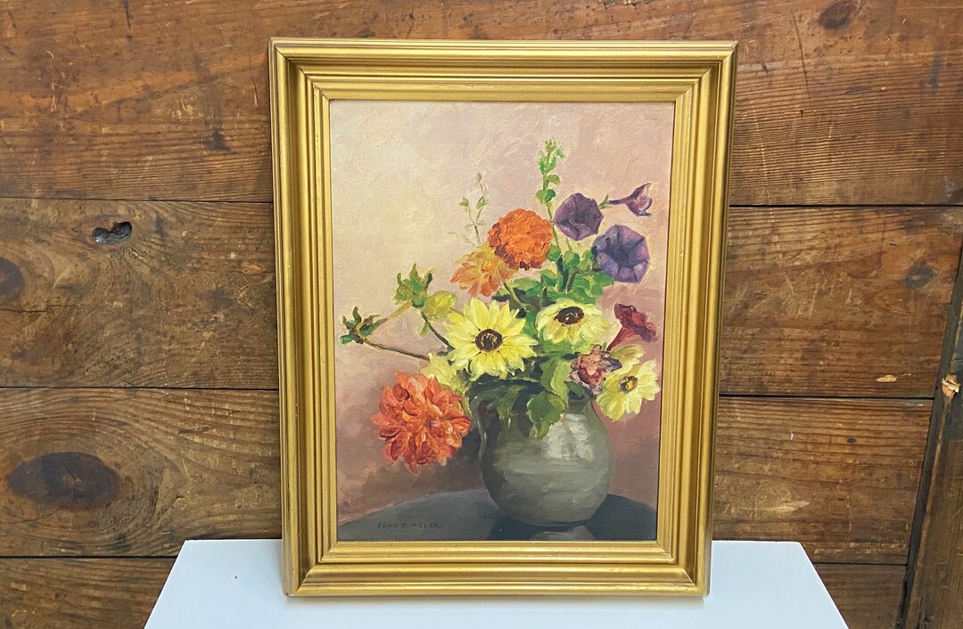Beautiful Vintage Framed Floral Oil Painting, Signed by Edna B Miller ...