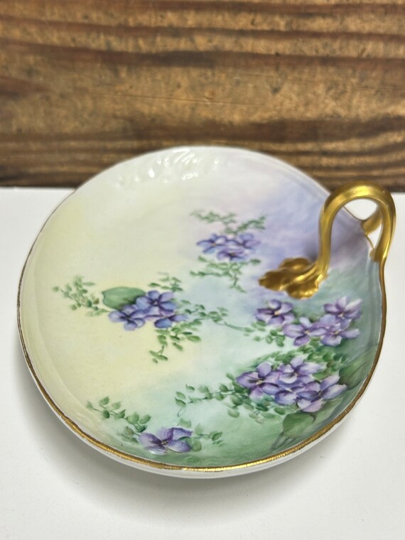 Antique French Limoges Green with Purple Floral Handl… - Gem