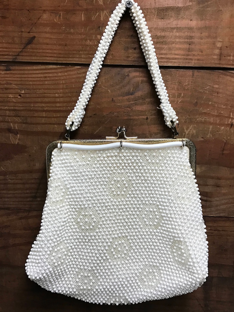 Vintage Corde Bead Ivory Beaded Top Handle Purse White - Etsy