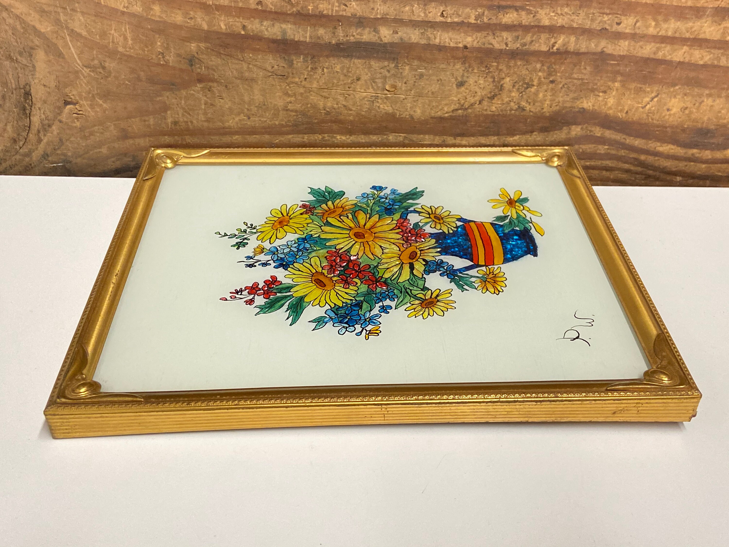 Vintage Reverse Floral Painting on Glass Glass Tinsel | Etsy