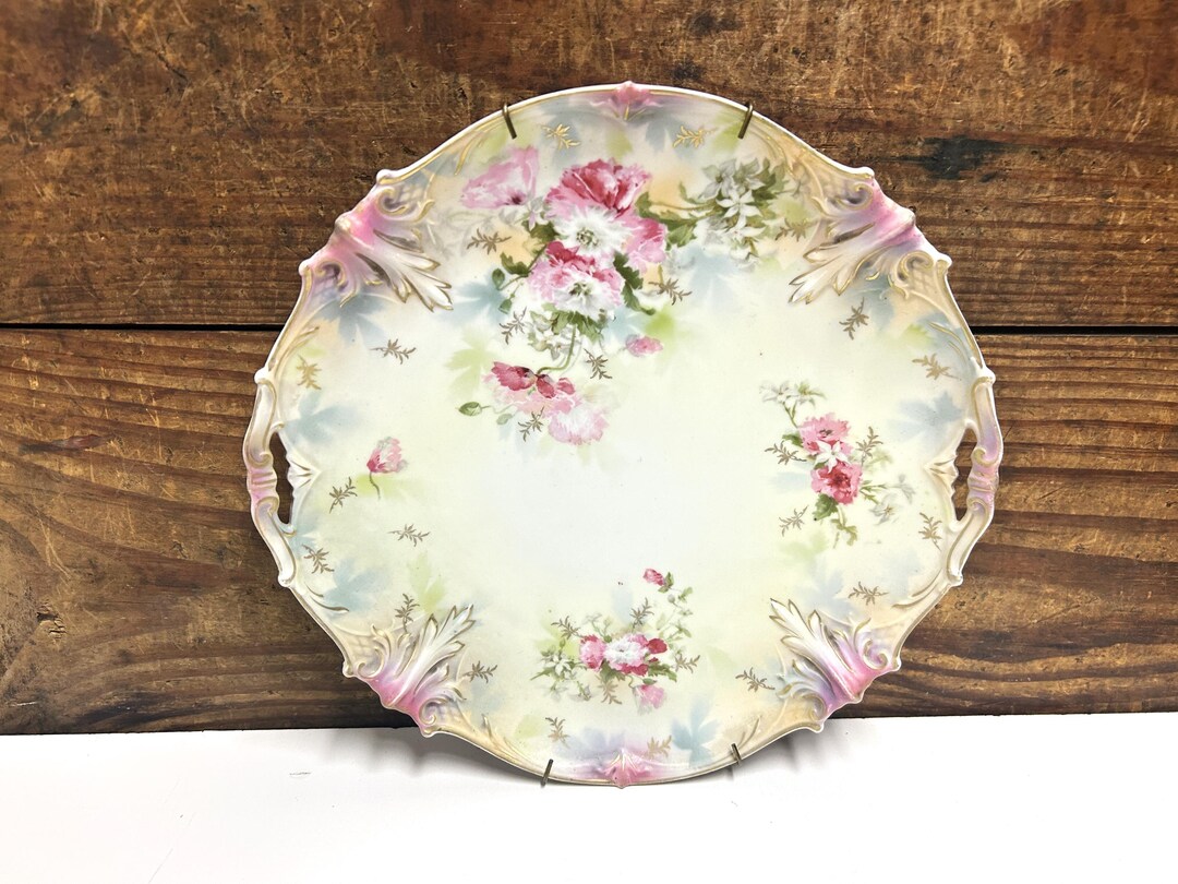 Antique RS Prussia Plate, Porcelain Floral, Shabby Chic Plate, Pastel ...