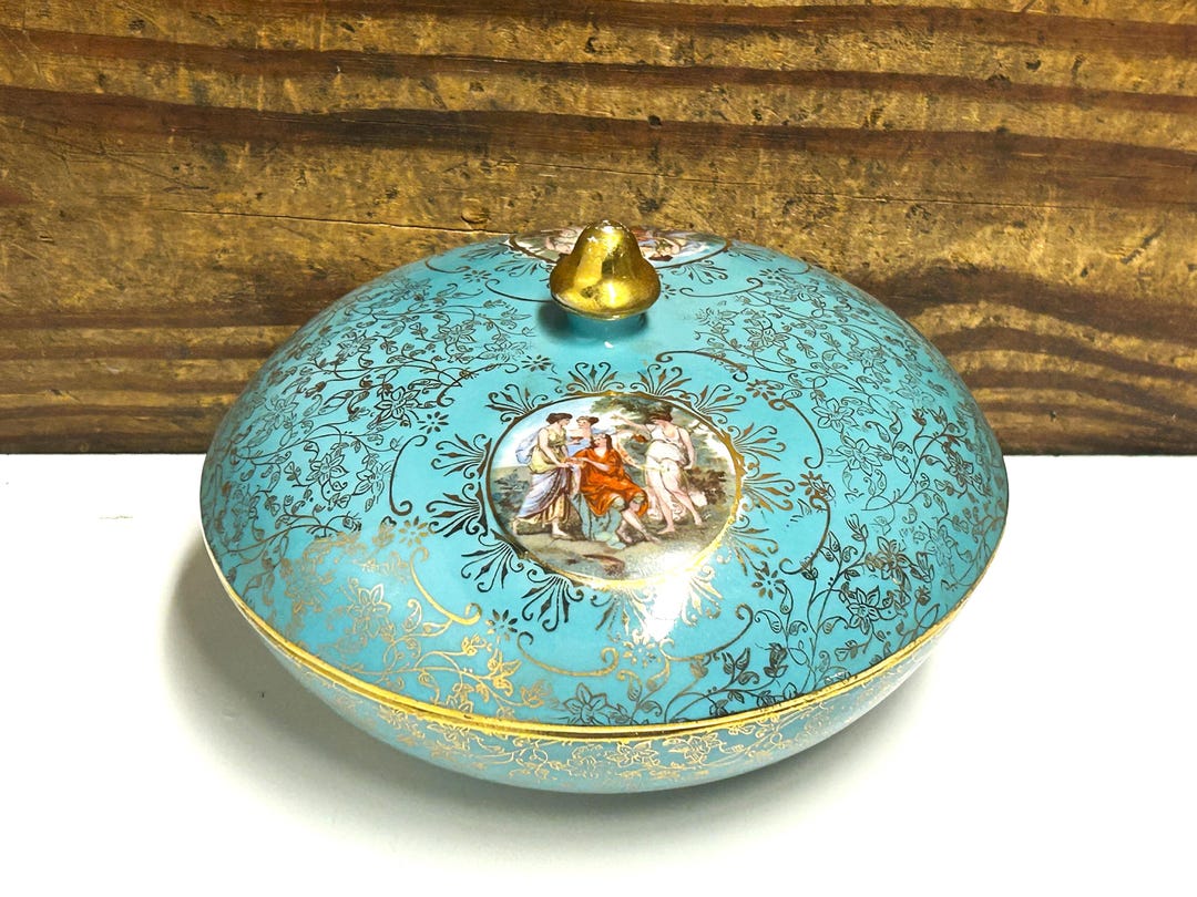 Vintage M&R Hand Painted Candy Box, Victorian Trinket Box, Hand Painted ...