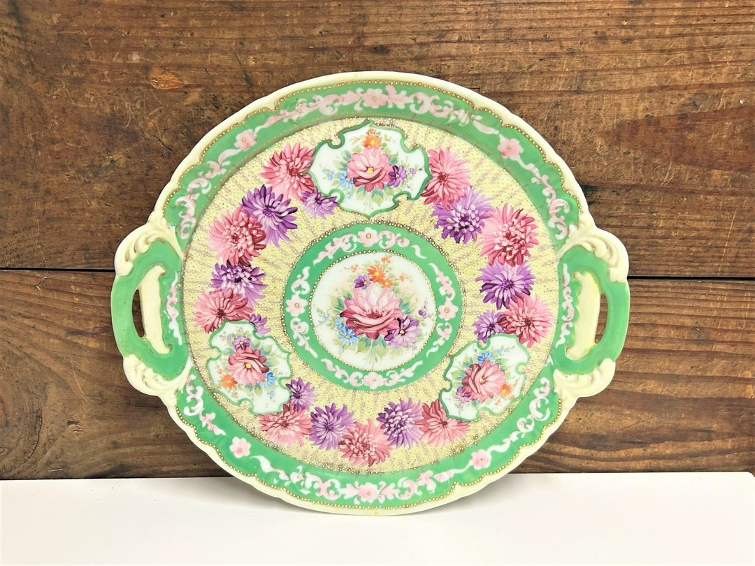 Vintage Beautiful Floral Porcelain Handled Plate, Hand Painted ...