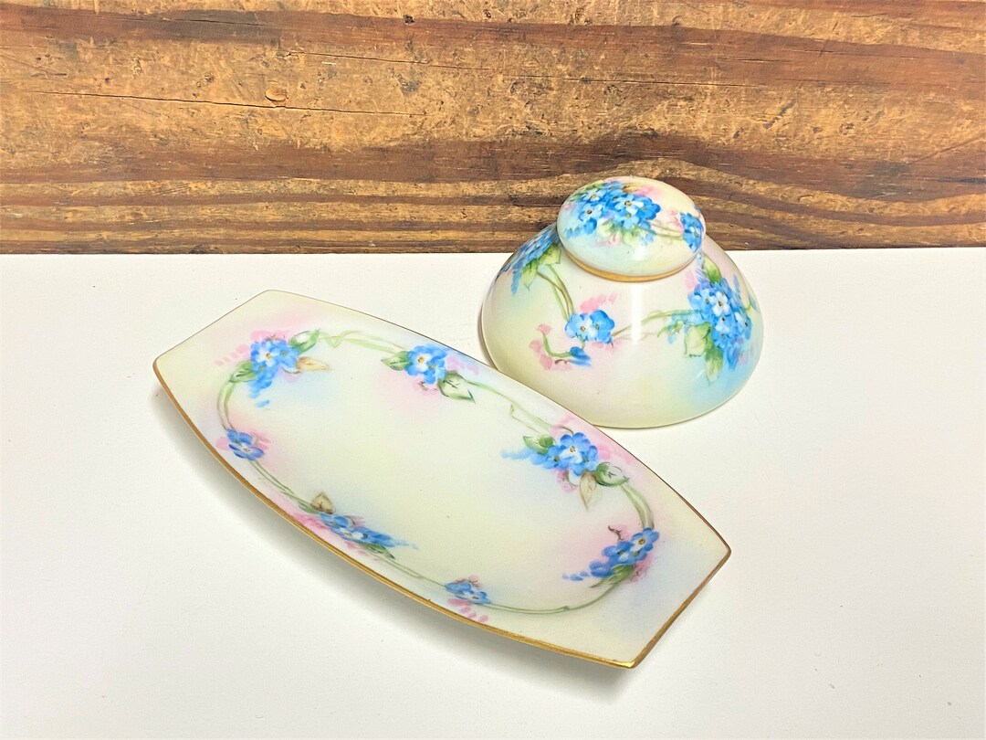 Beautiful French Limoges 2 Pc Antique Vanity Set, Covered Jar and Small ...