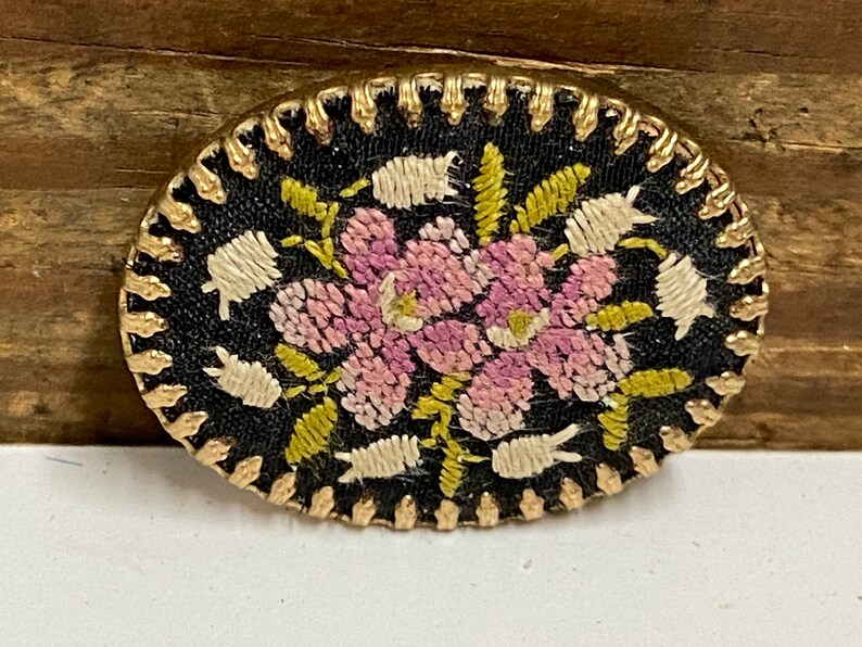 Vintage Pink Floral Petit Point Brooch Needlepoint Shabby | Etsy