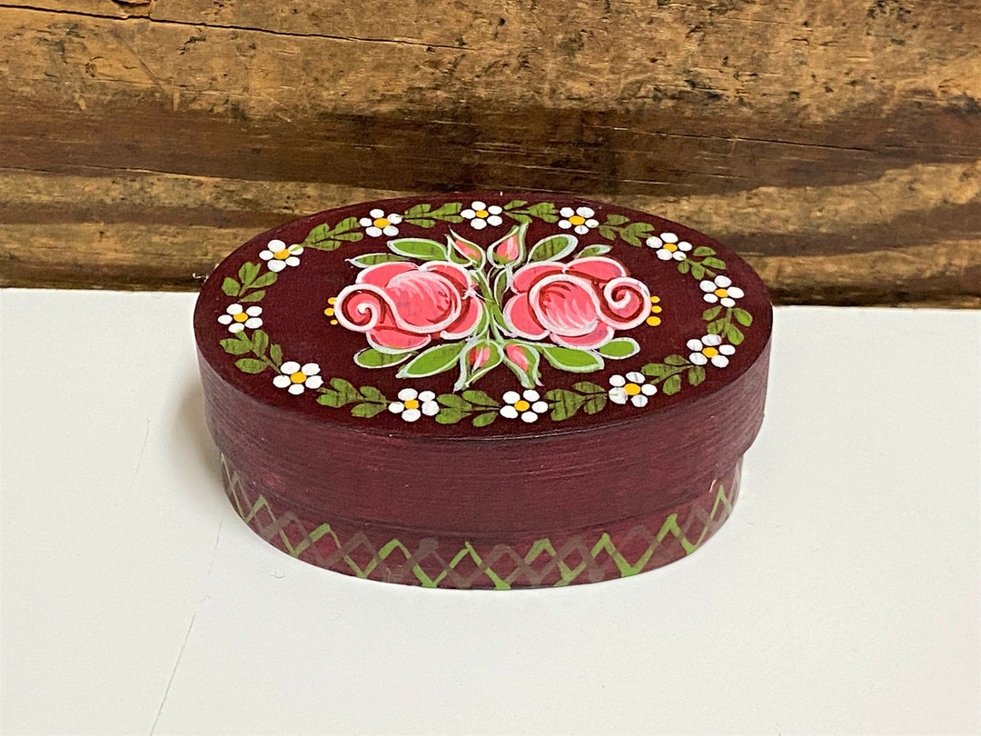 Vintage Small Hand Painted Shaker Wood Trinket Box, Shabby Chic Floral ...