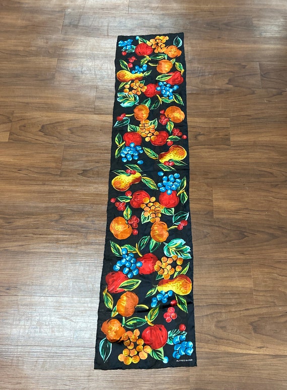 Vintage Alfred Sung Fruit Motif Silk Scarf, Black Bac… - Gem