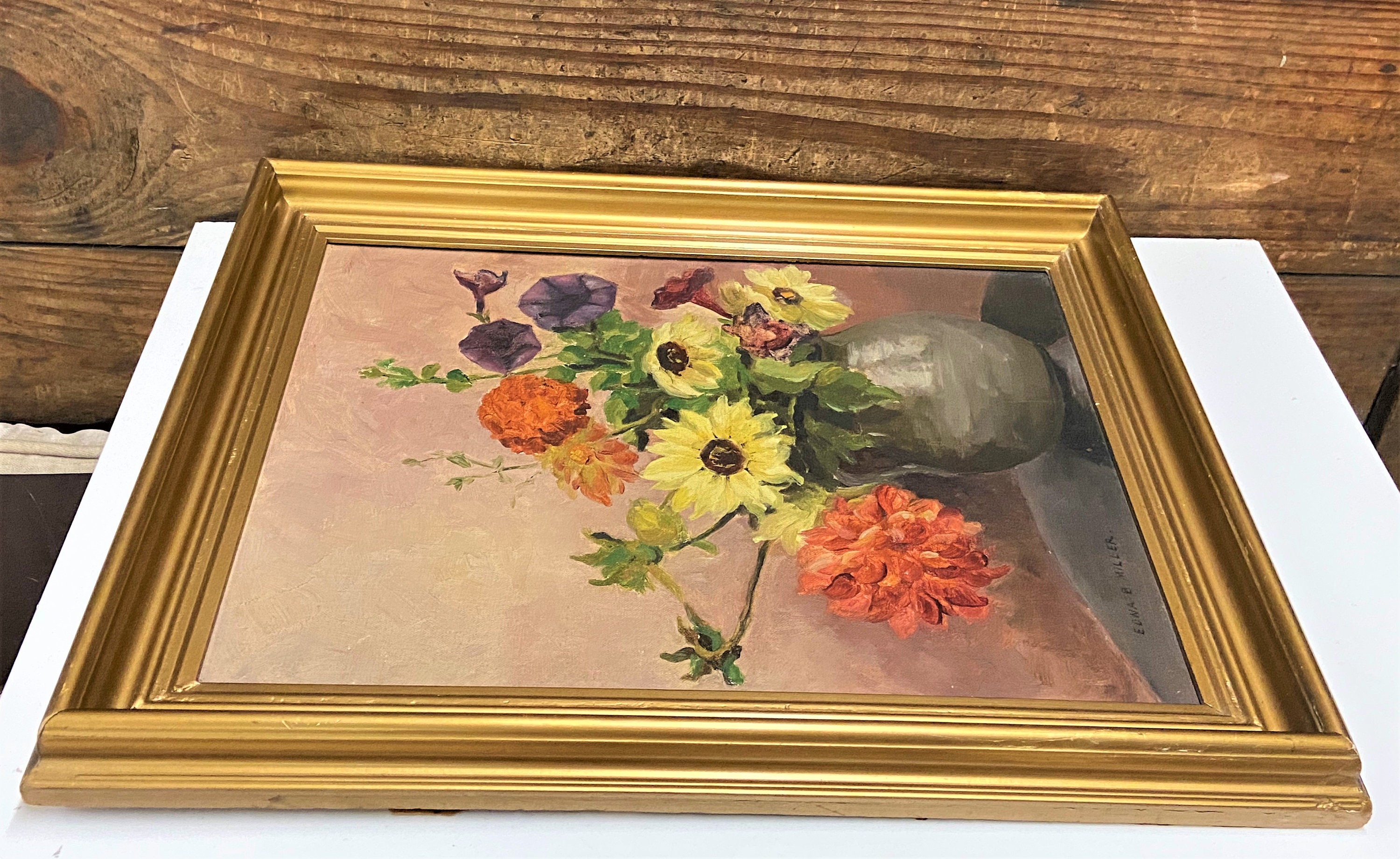 Beautiful Vintage Framed Floral Oil Painting Signed by Edna B | Etsy