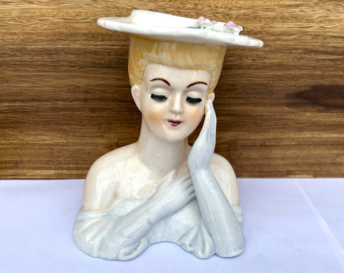 Vintage Lady Head Vase, Lady With Hat Head Vase, Light Blue of Shoulder ...