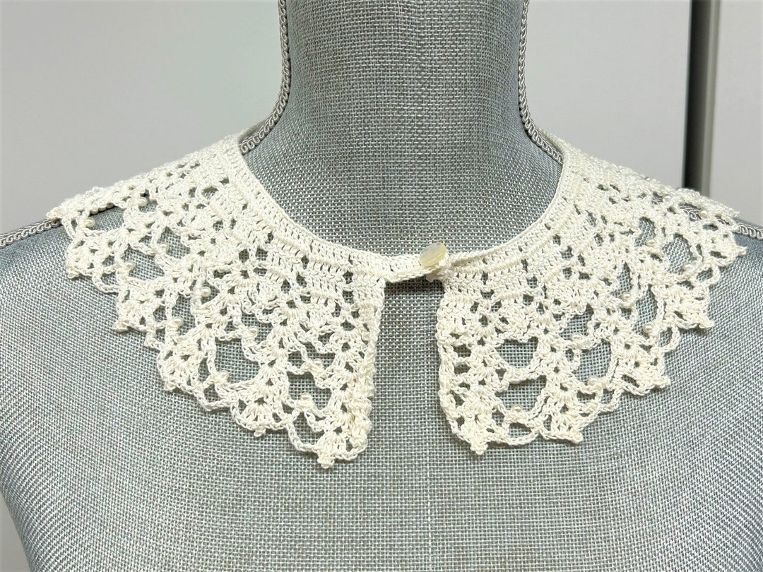Vintage White Crochet Collar With Faux Pearl Accents, Dress Collar ...