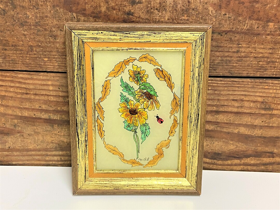 Vintage Reverse Floral Painting on Glass, Glass Tinsel Painting, Glass ...