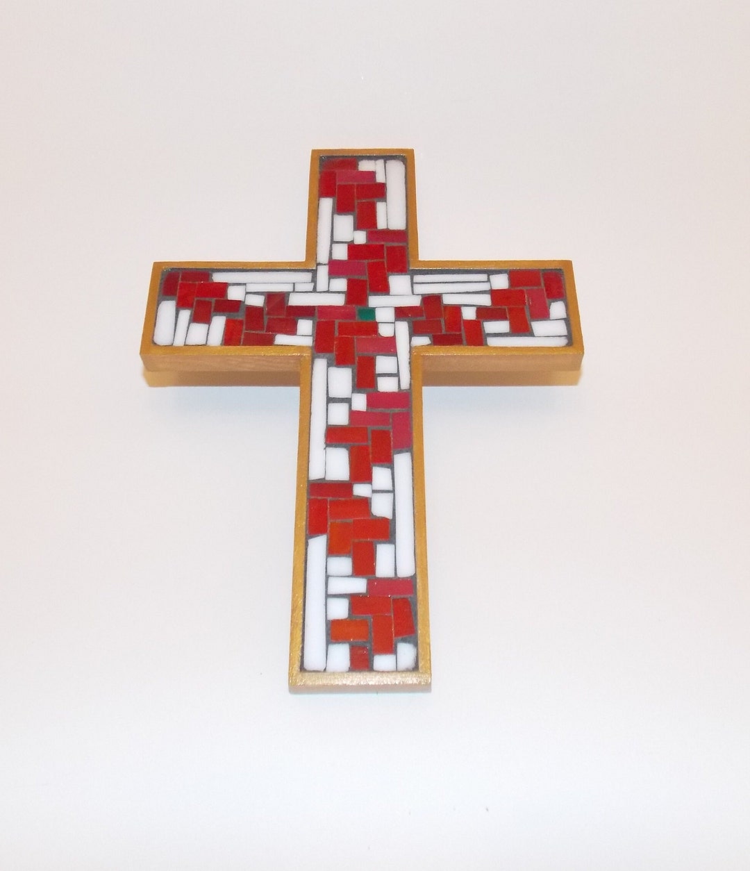 Red and White Stained Glass Mosaic Cross - Etsy