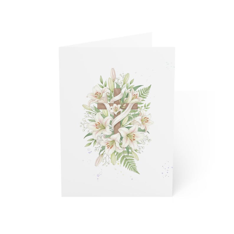 White Easter Lily Watercolor Cross Greeting Card, Religious Gift, 5x7 ...