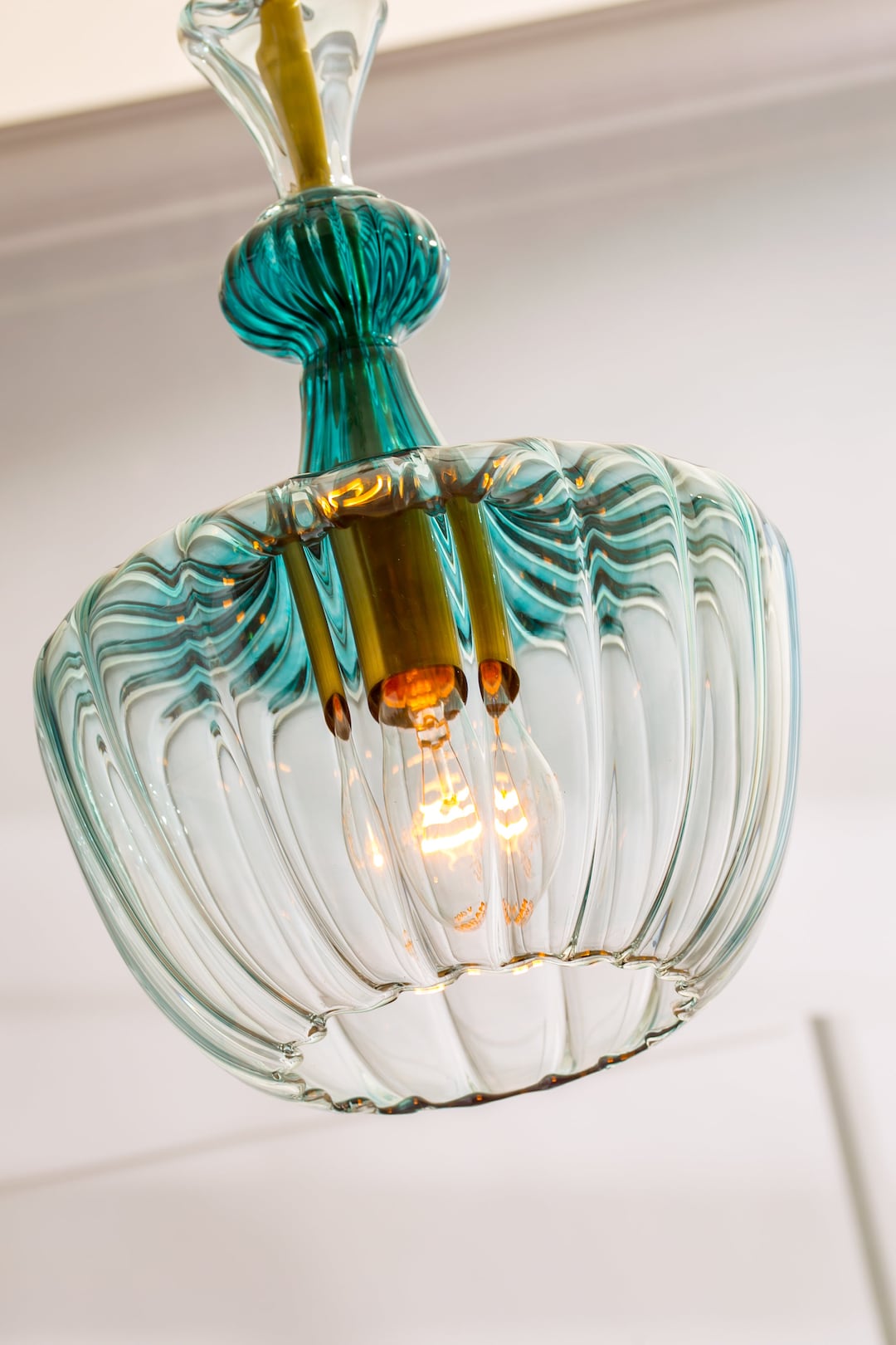 Teal Hand-blown Glass Pendant Light – Artisan Kitchen Island Chandelier ...