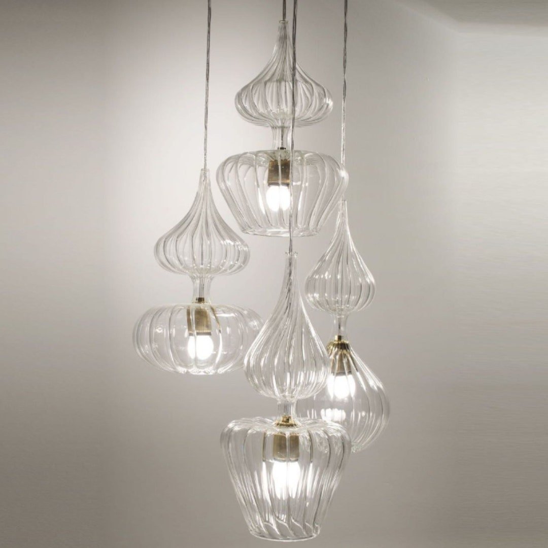 Set of 4 Hand Blown Glass Pendants Lights, Unique Light Fixture ...