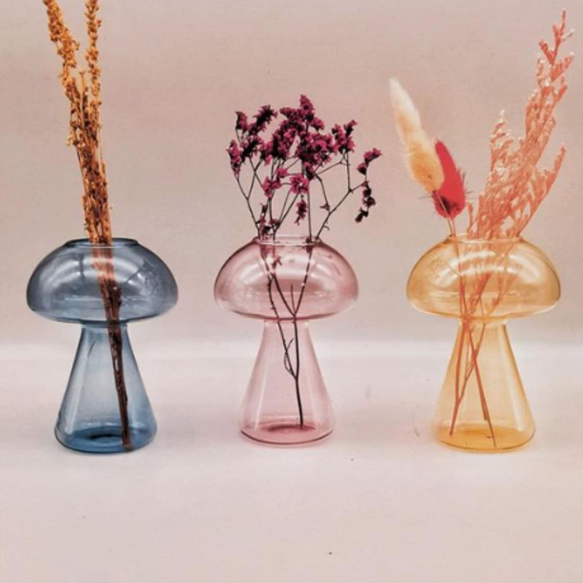 Set of 3 Handmade Whimsical Glass Mushroom Vase Set - Mini Fungi Home ...