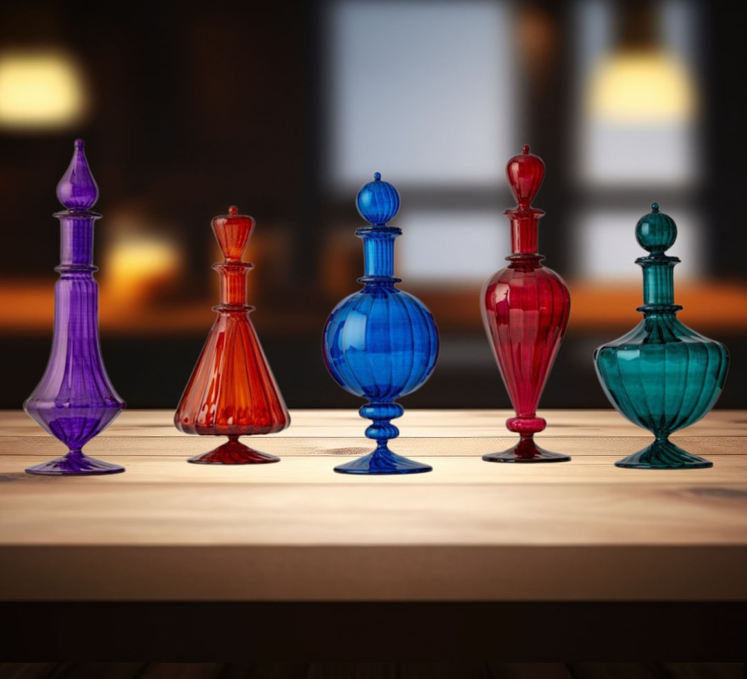 Set of 5 Art Glass Decanters- Customizable Premium Handmade Blown Glass ...