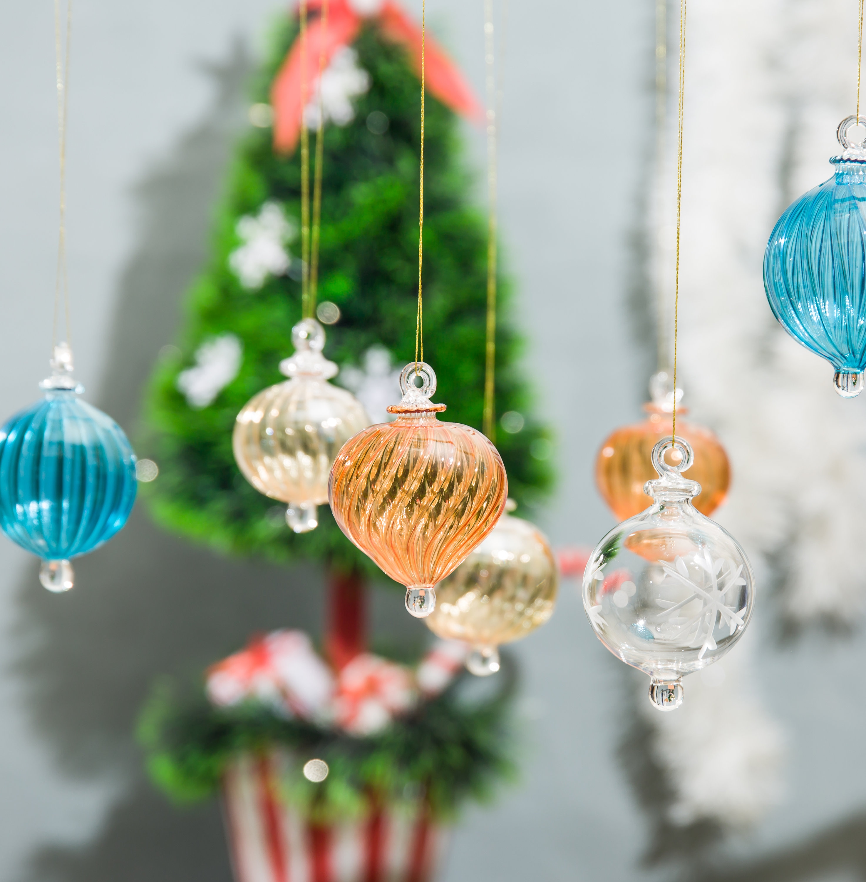 Christmas Glass Ribbed Ball Ornaments Adorable Hanging Decorative Xmas ...