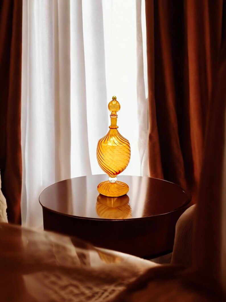 Handcrafted Orange Glass Perfume Bottle - Hand Painted Essential Oil ...