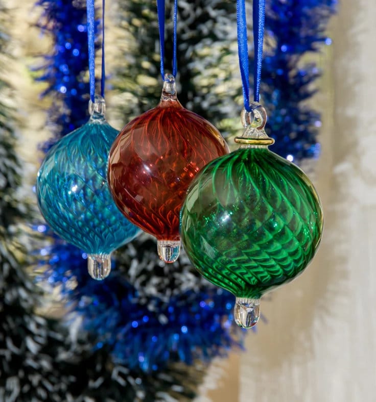Set of 3 Christmas Glass Ball Ornaments Adorable Hanging Decorative ...