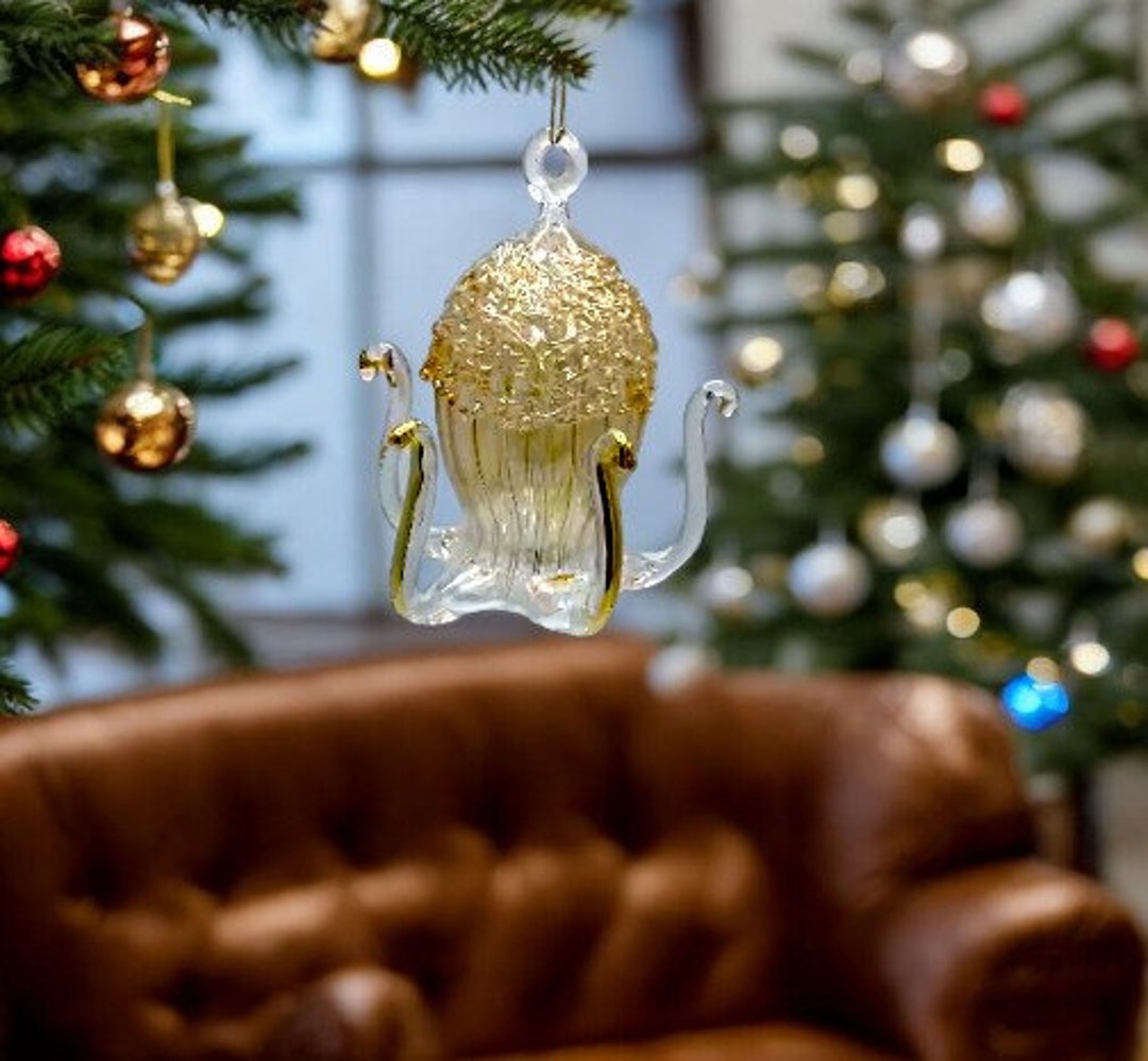 Exquisite Handblown Gold Glass Octopus Ornament Artisan Holiday ...