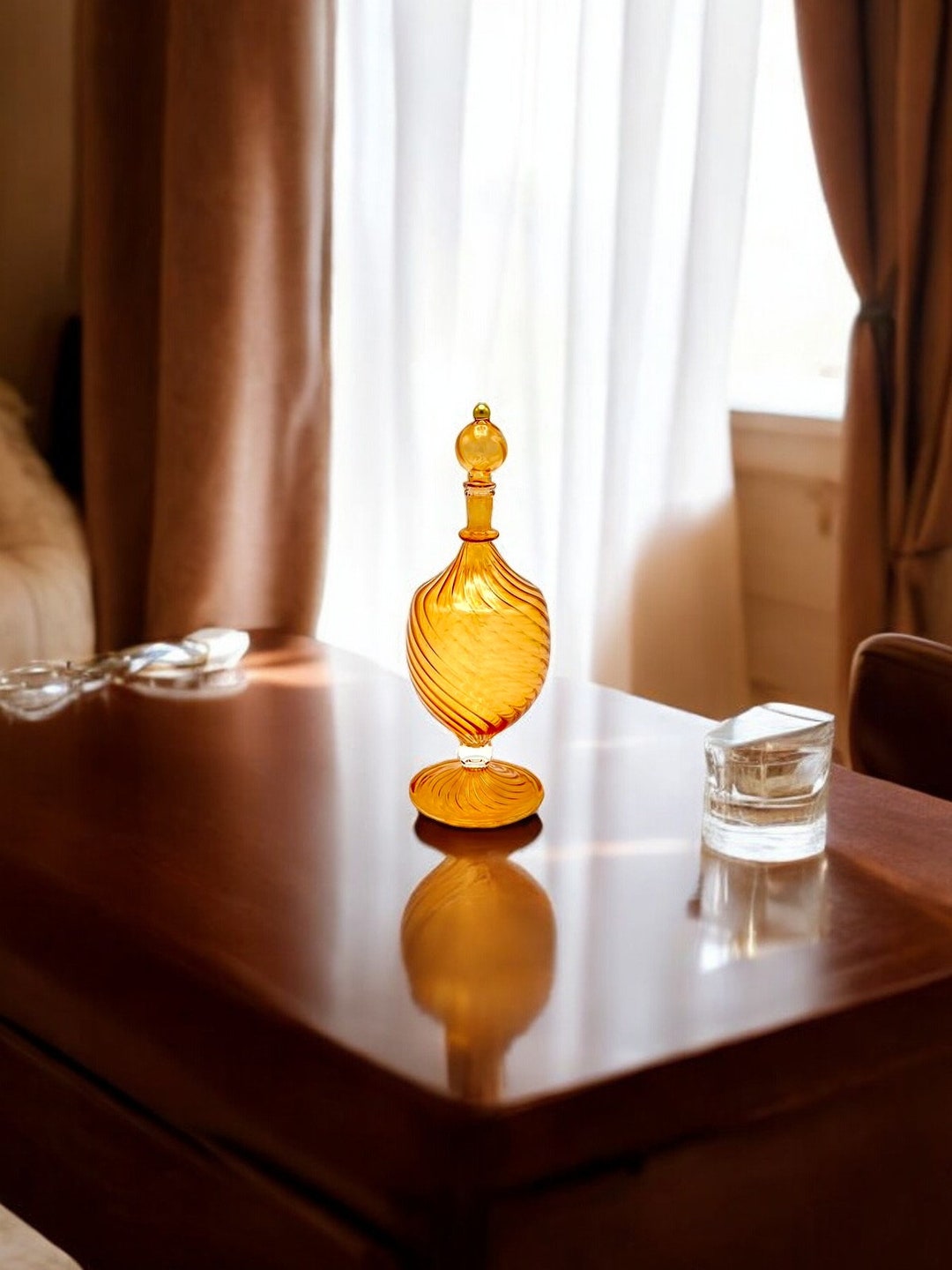 Handcrafted Orange Glass Perfume Bottle - Hand Painted Essential Oil ...