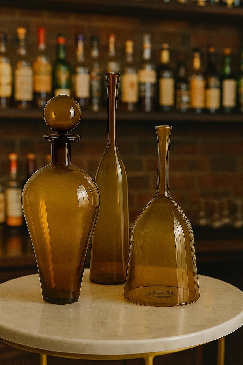 Amber Glass Decanter Set – Handblown Vintage-style Decorative Bottles ...