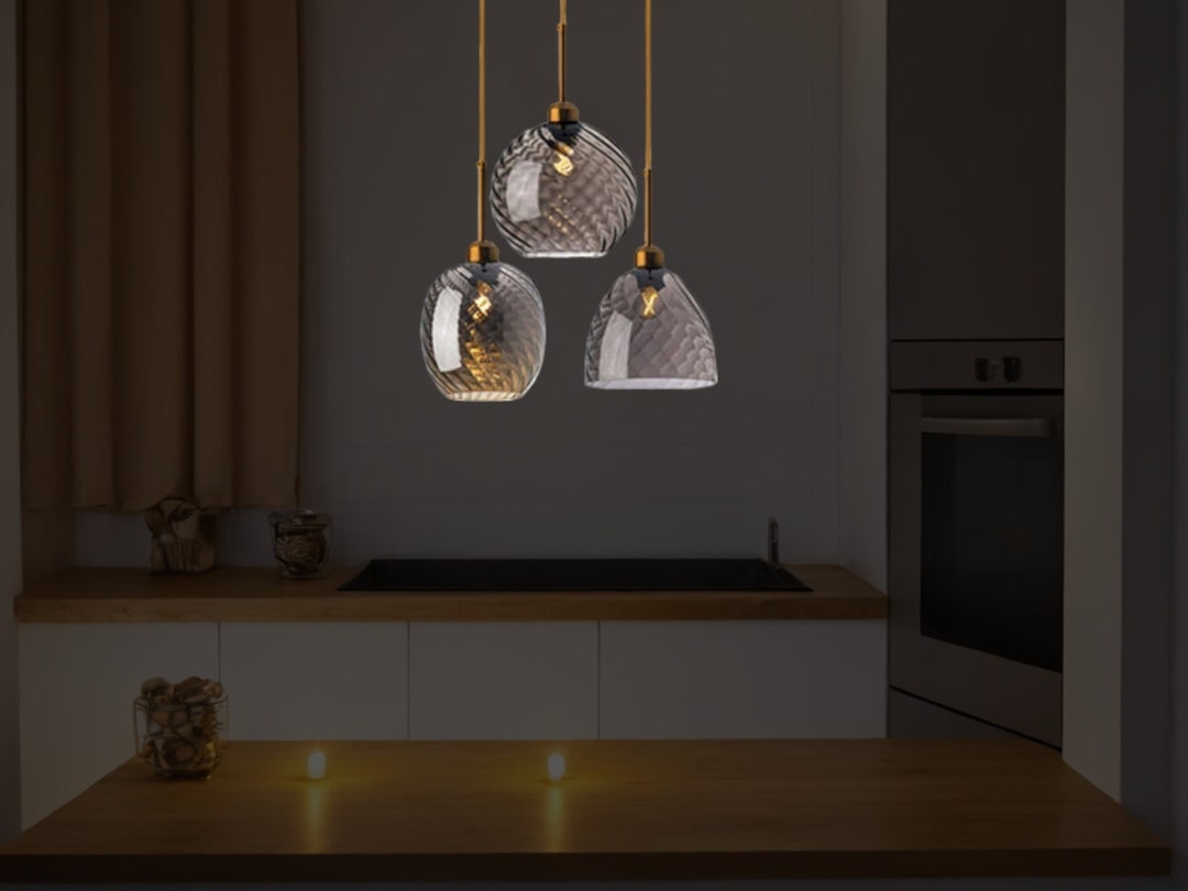 Set of 3 Artisan Handcrafted Glass Pendant Lights – Exquisite Kitchen ...