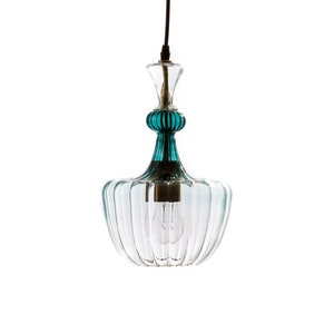 Teal Hand-blown Glass Pendant Light – Artisan Kitchen Island Chandelier ...