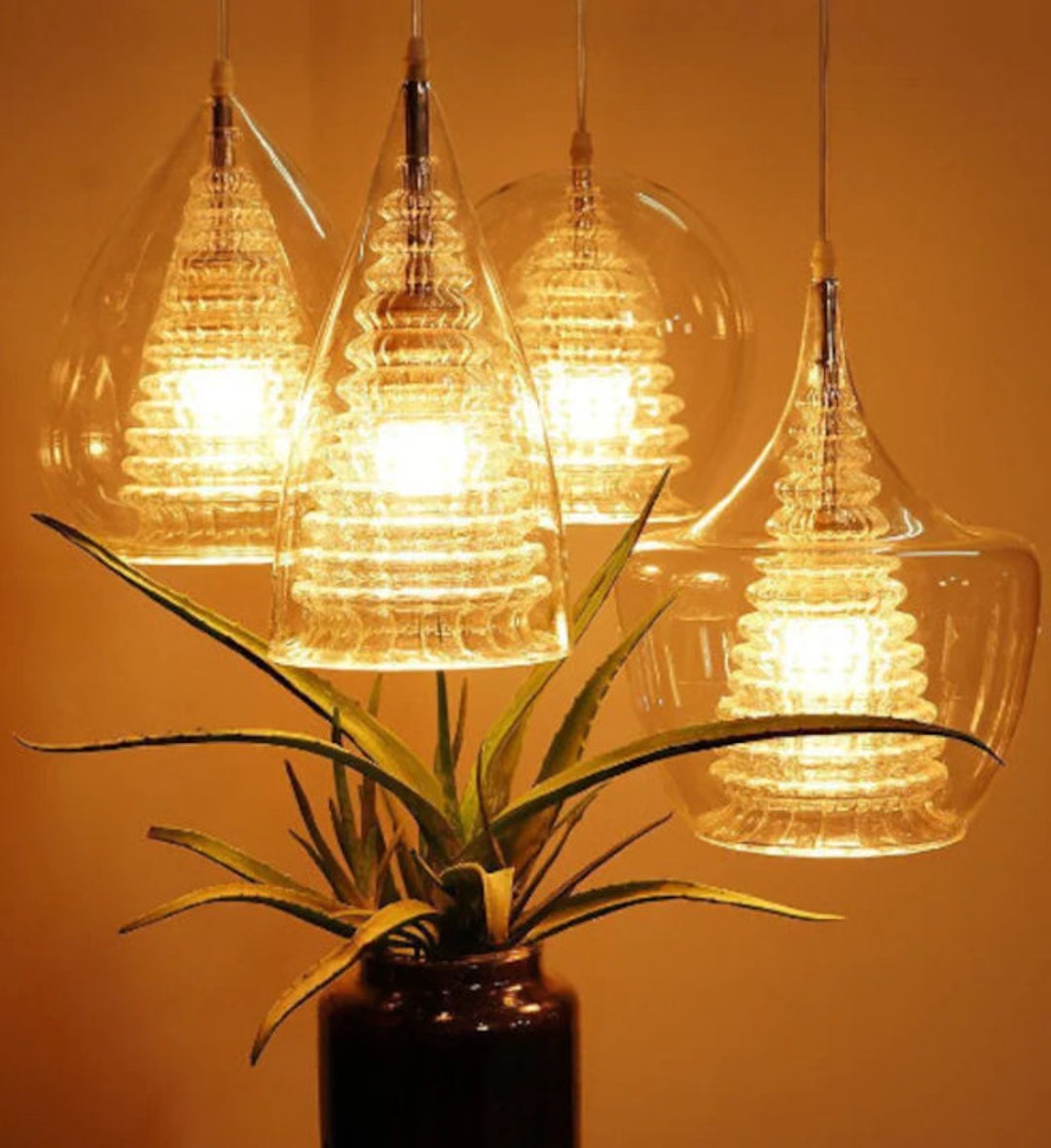 Stylish Ceiling Light Fixture With Handcrafted Blown Glass Pendants for ...