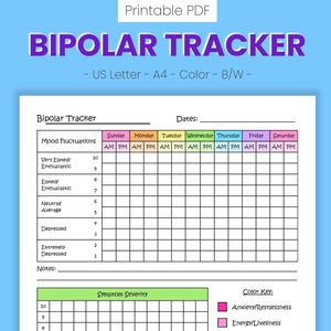 Bipolar Disorder Printable Mood Tracker Symptom Record - Etsy