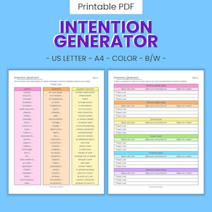 Intention Generator Printable Worksheet - Intention Statement Setting ...