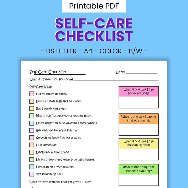 Self Care Checklist - Etsy