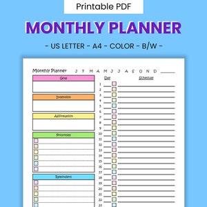 Monthly Planner Printable Schedule Daily Task Agenda, Weekly Priority ...