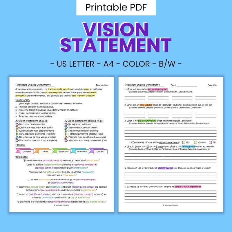 Vision Statement Worksheet - Etsy