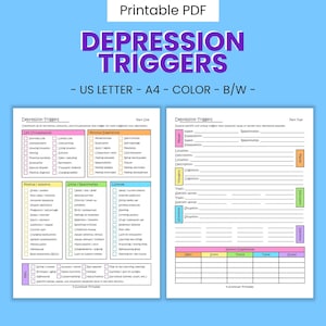 Depression Triggers Printable Checklist - Self Awareness Worksheet ...